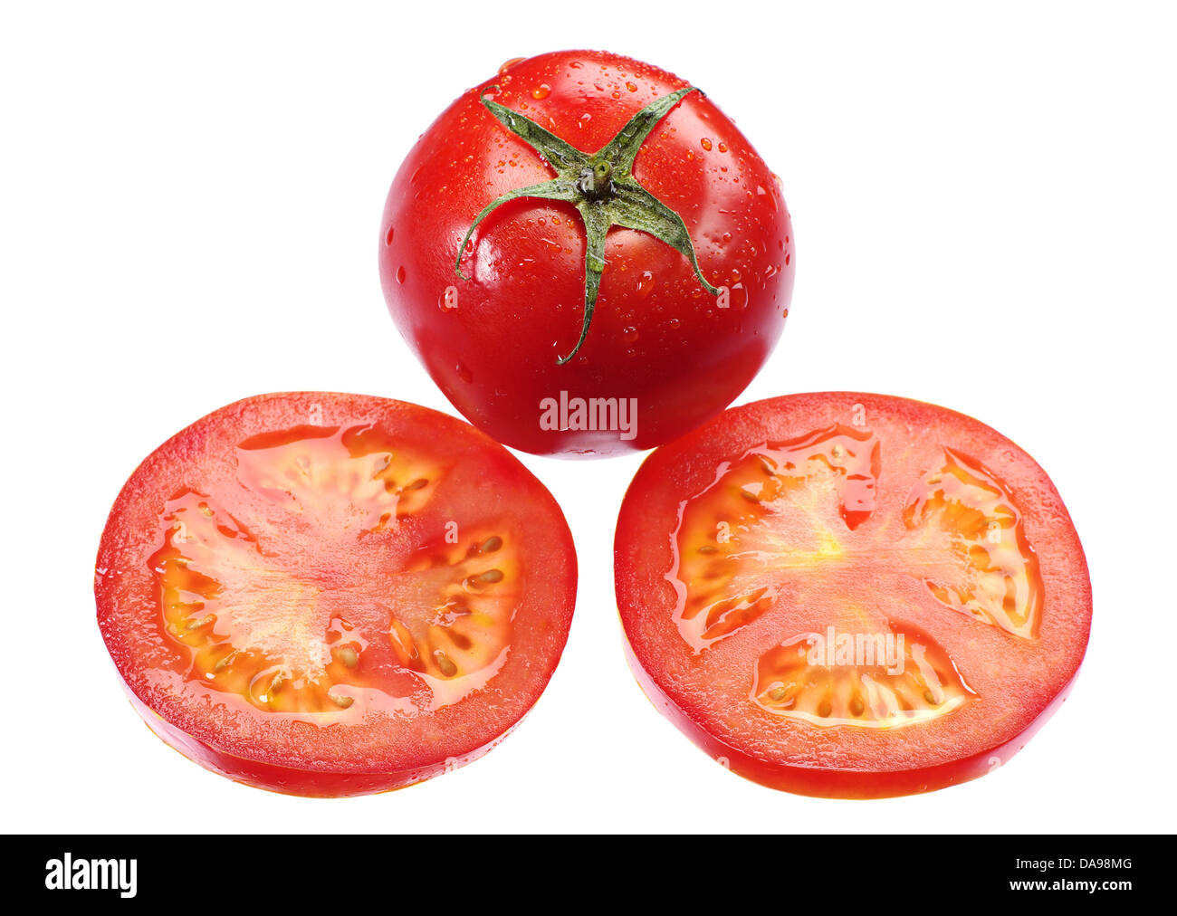 One tomato and slices isolated on white Stock Photo - Alamy