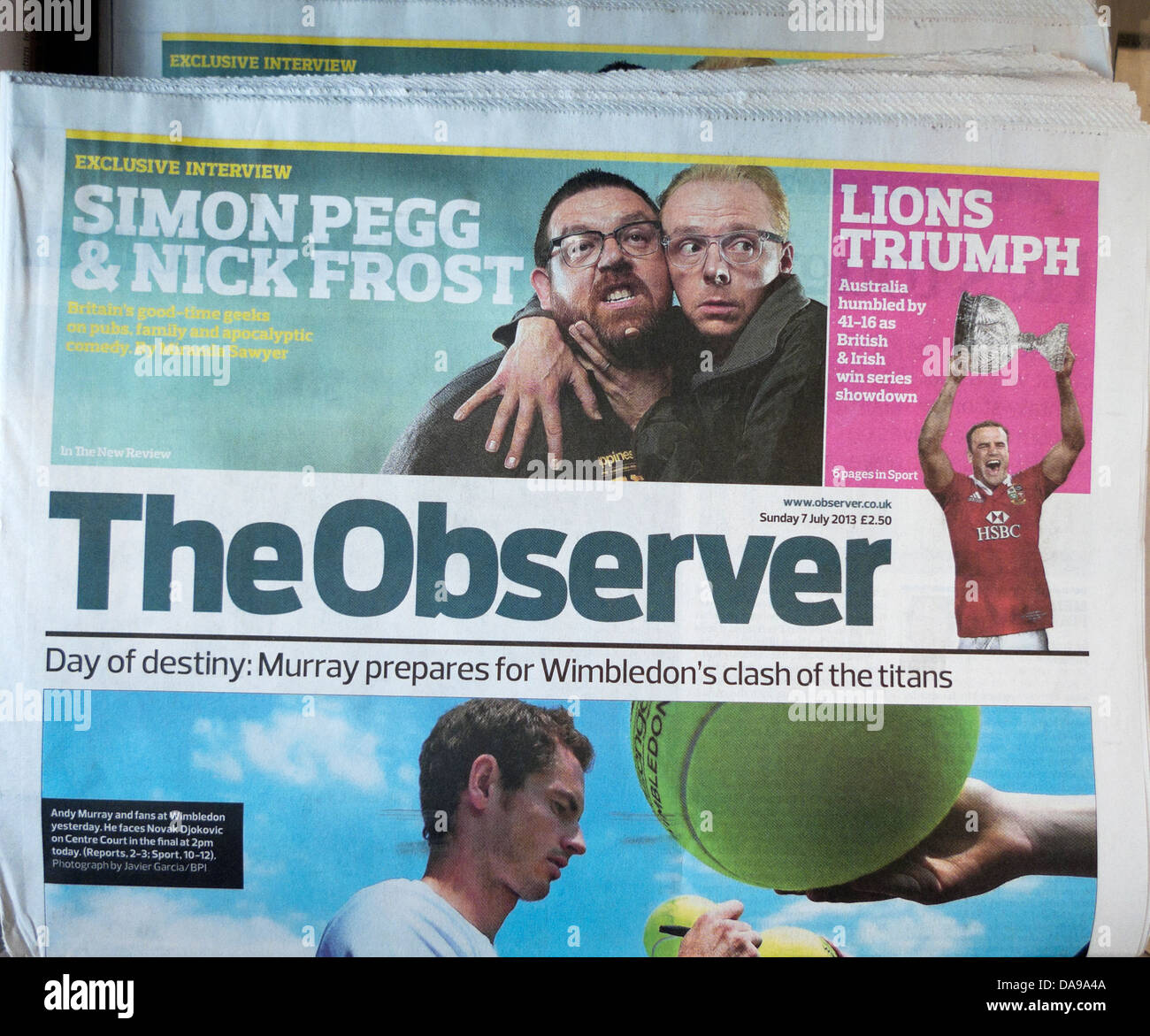 Front page of The Observer newspaper on the day Andy Murray makes ...