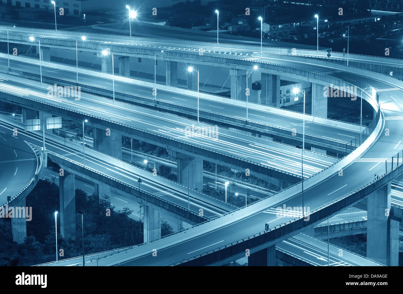 Freeway in night with cars light in modern city Stock Photo - Alamy