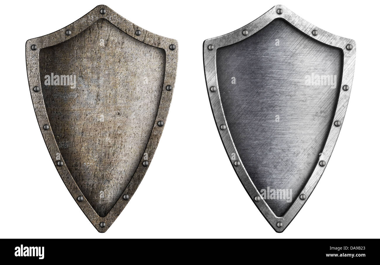 aged metal shield set isolated on white Stock Photo - Alamy