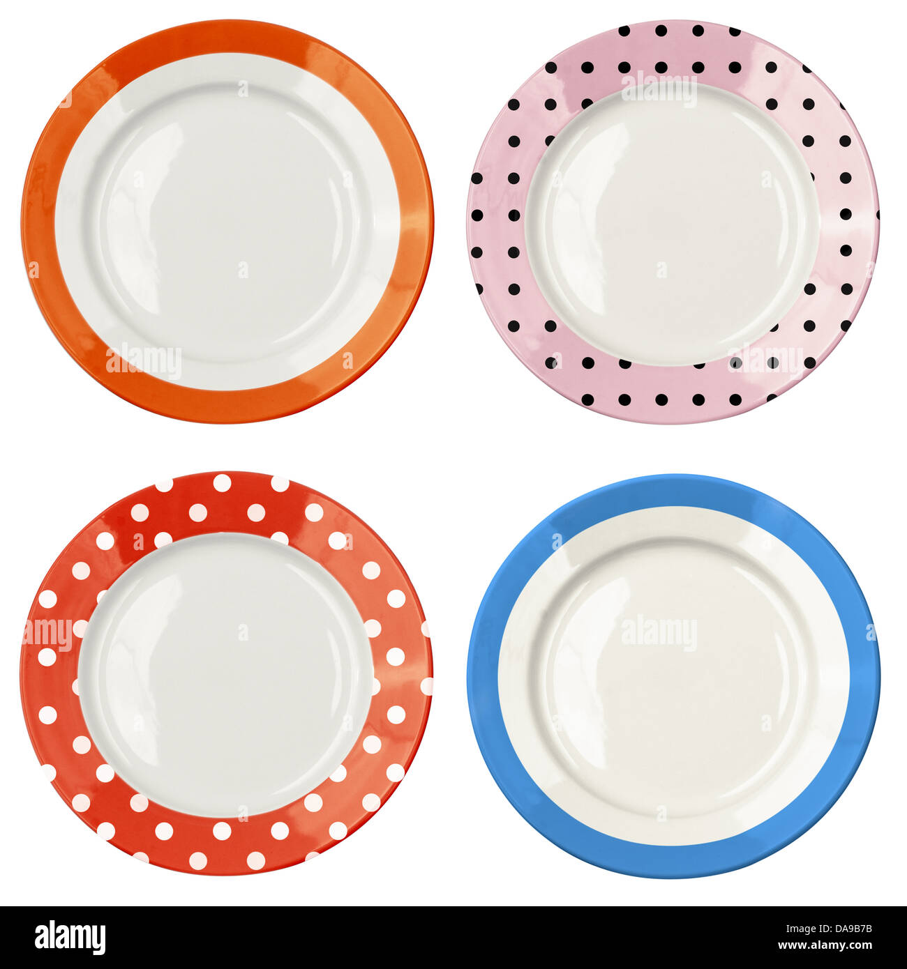 Set of color plates with polka dot pattern isolated on white Stock ...