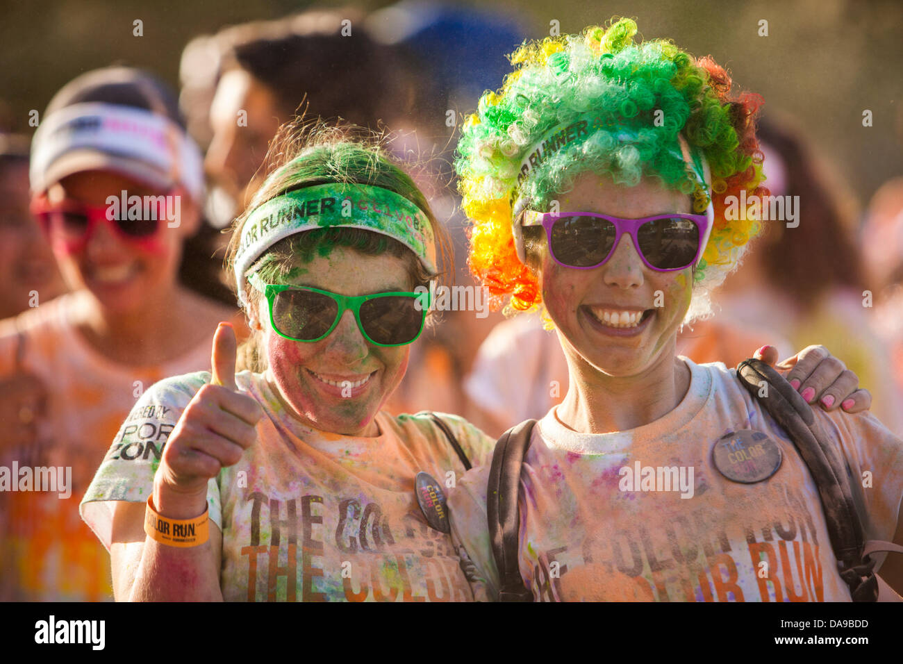 Two girls at The Color Run, a 5 km paint race, Lisbon, Portugal Stock ...