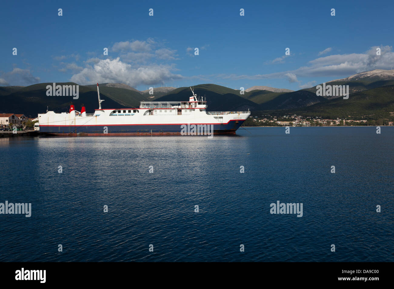 Ionian Pelagos car ferry at anchor in the harbour at Sami, Cephalonia ...