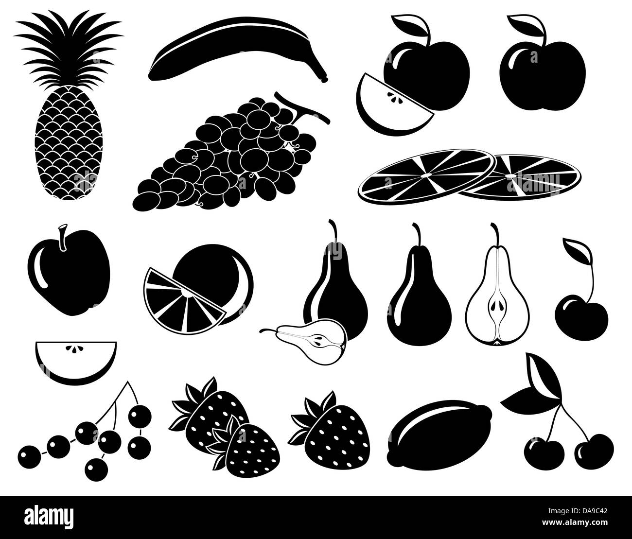 Black icon set of fruits hi-res stock photography and images - Alamy