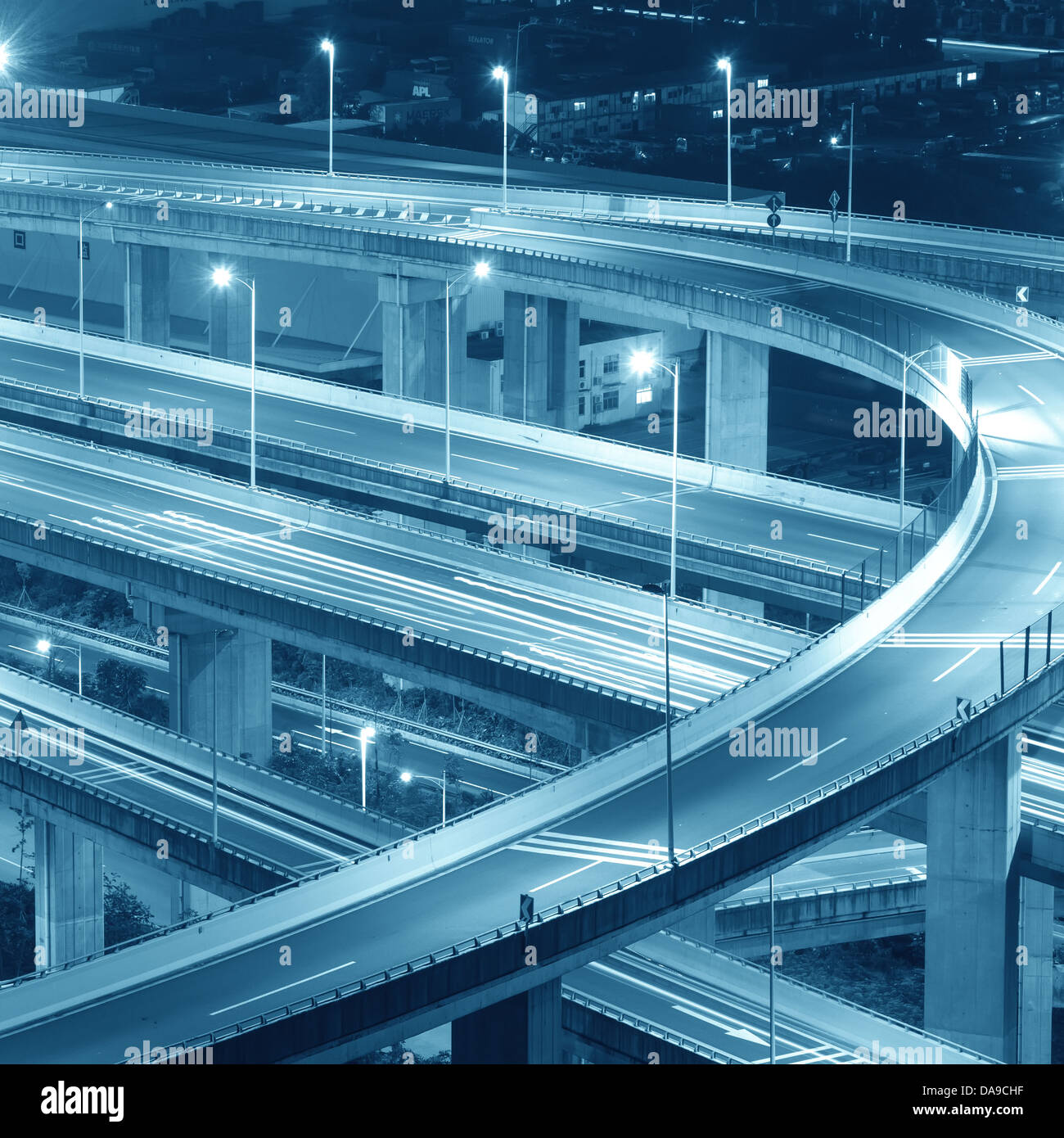 Freeway in night with cars light in modern city Stock Photo - Alamy