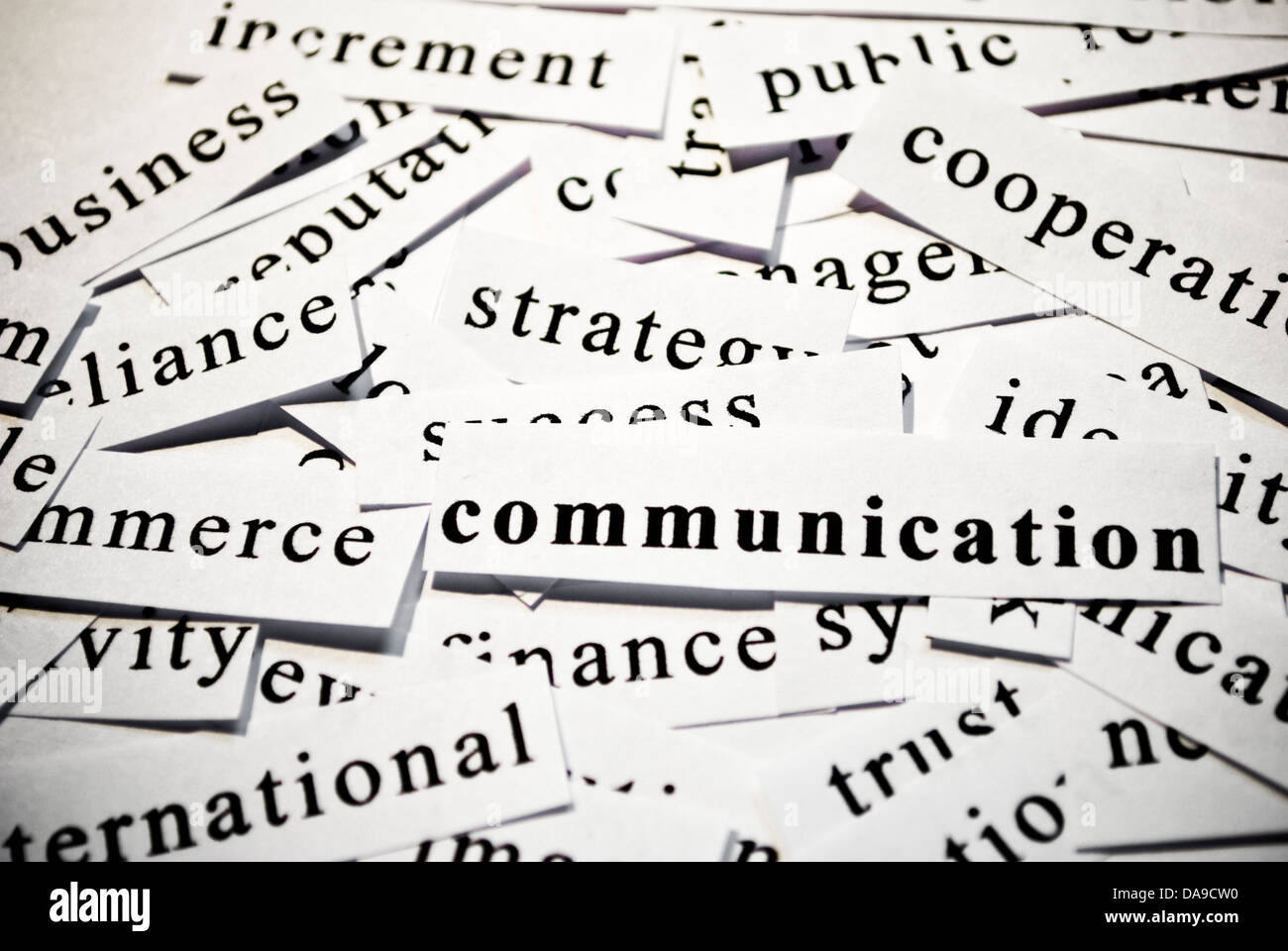 Communication. Concept of cut-out words related with business activity ...