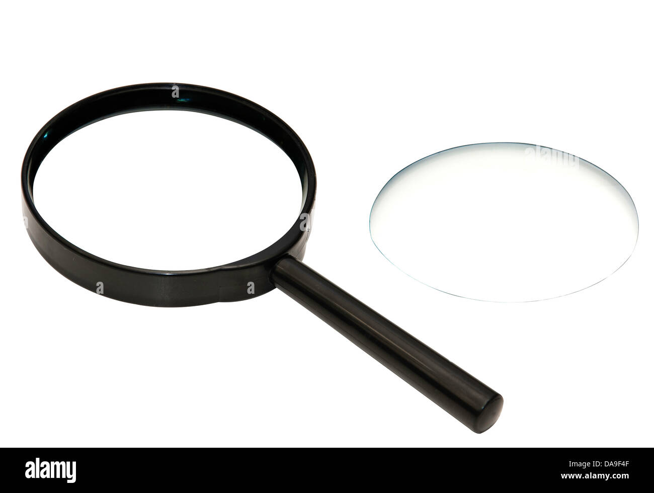 Magnifying glass with separate lens and three separate clipping paths ...