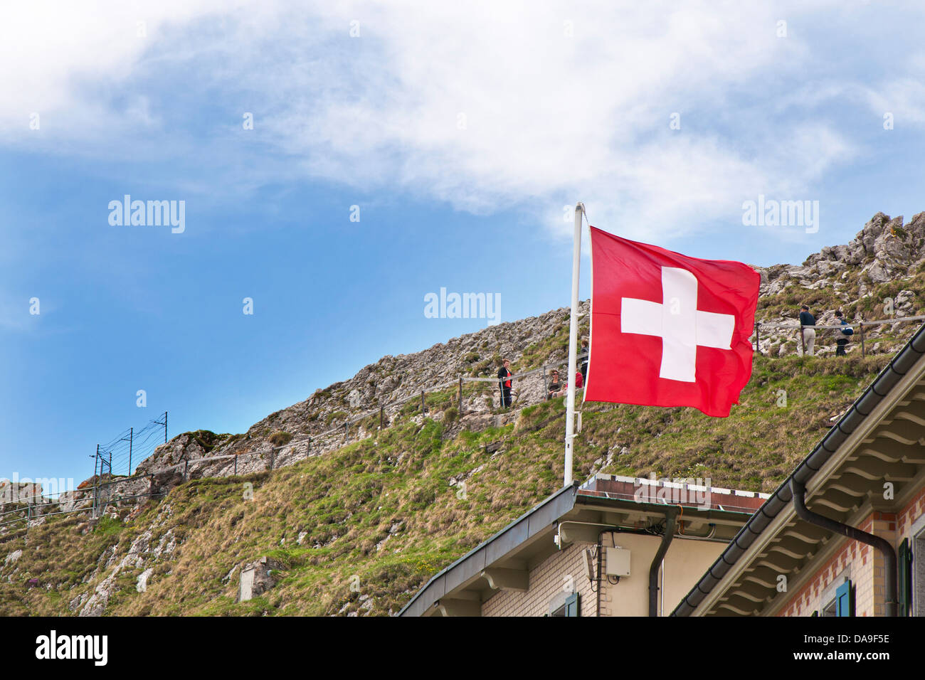 Switzerland, Lucerne canton, Pilatus, Switzerland flag Stock Photo - Alamy