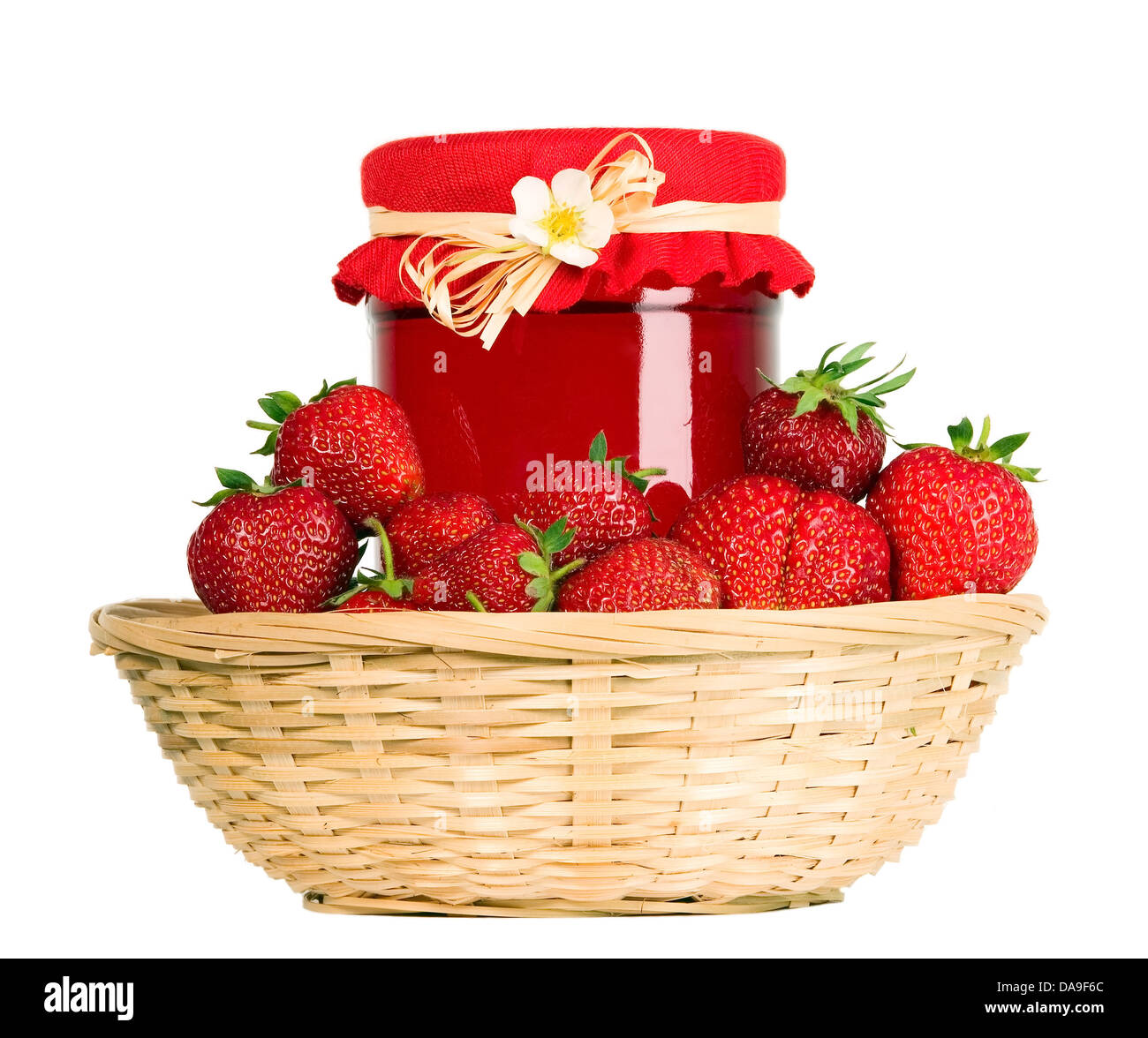 Basket with red strawberries and jam filled in, food concept Stock ...