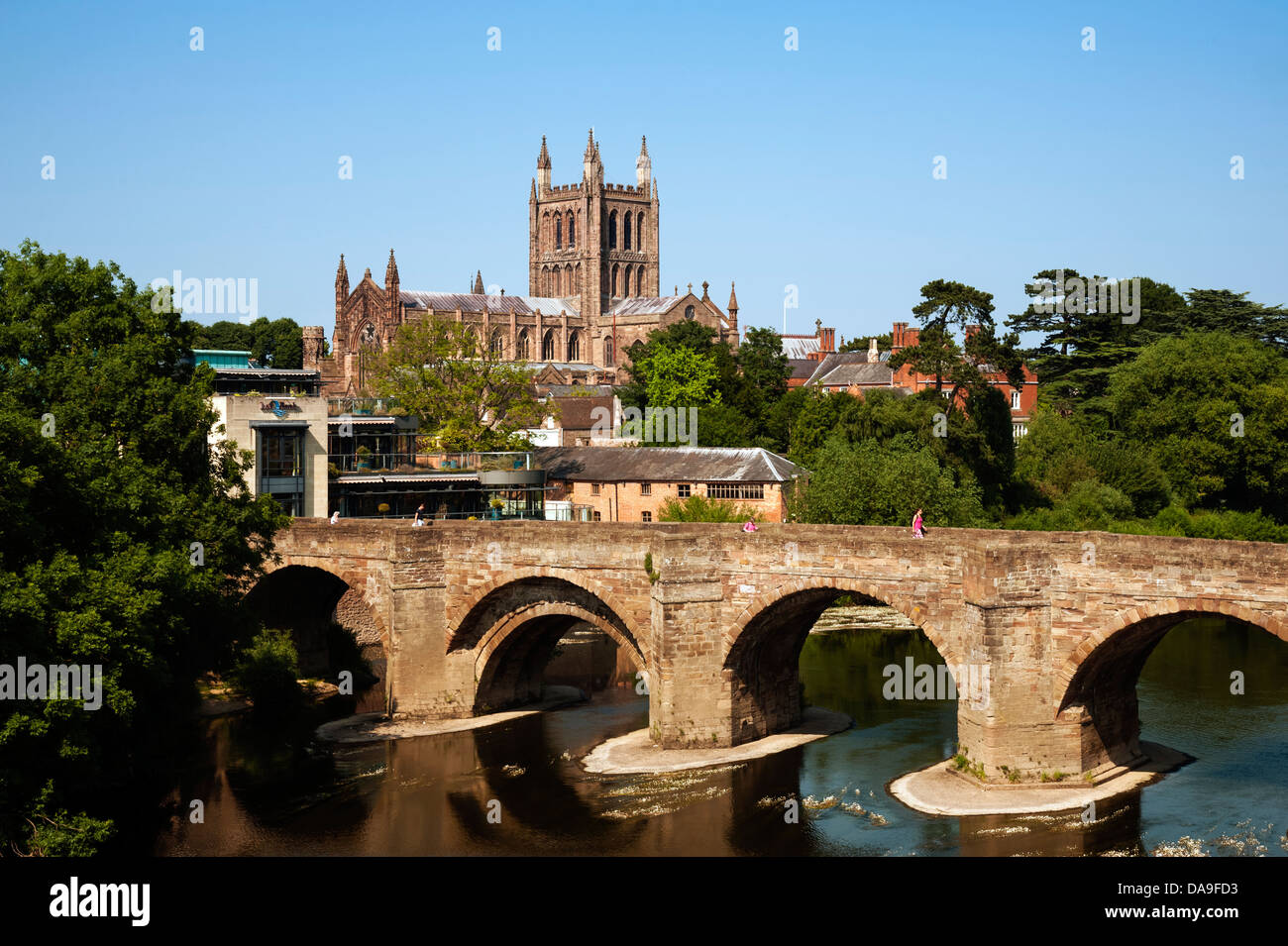 Hereford Cathedral & old bridge over the River Wye, UK Stock Photo - Alamy