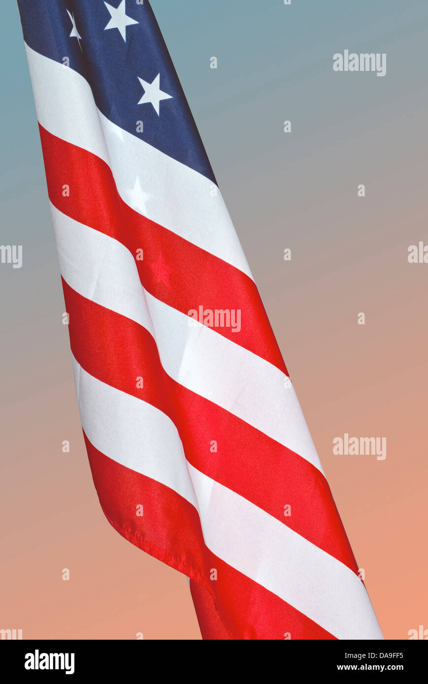 American flag isolated with a clipping path against a morning gradient ...