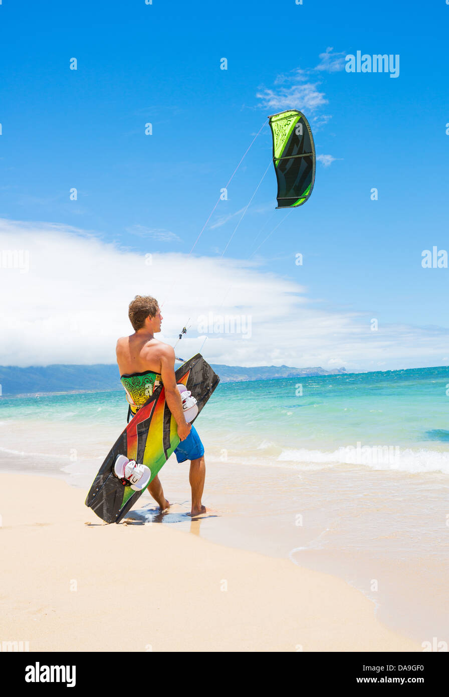 Kiteboarder on Beautiful Beach Stock Photo - Alamy