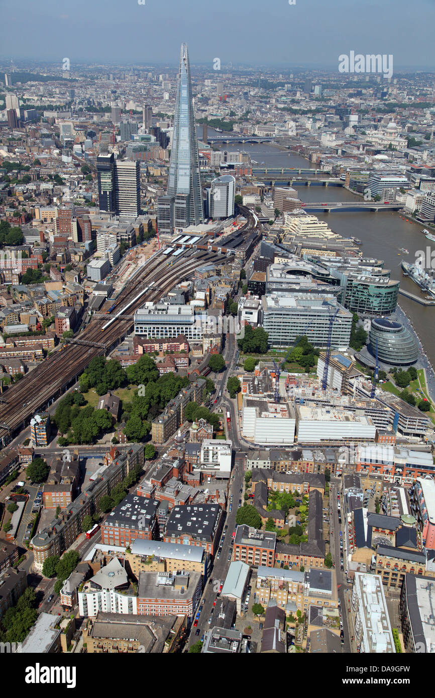aerial view of The Shard in Southwark alongside The Thames, London ...