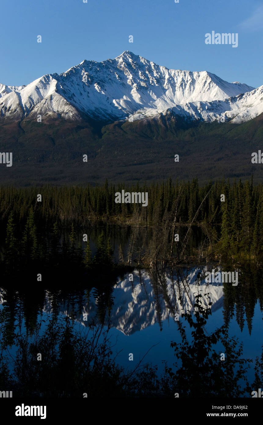 lake, reflection, kluane mountains, Yukon, Canada, forest, landscape ...