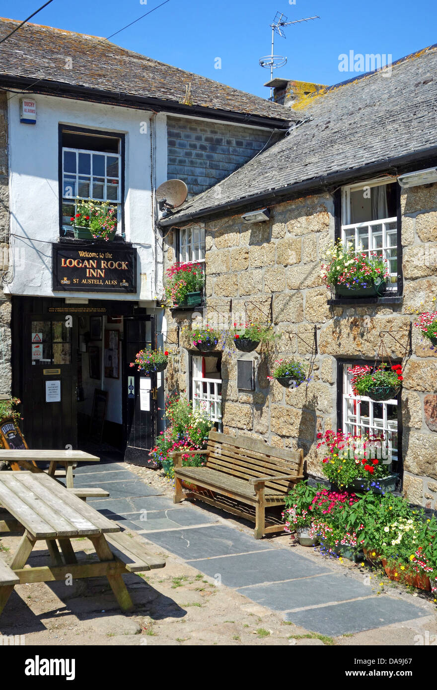 The Logan Rock Inn at Treen near Porthcurno in Cornwall, UK Stock Photo ...