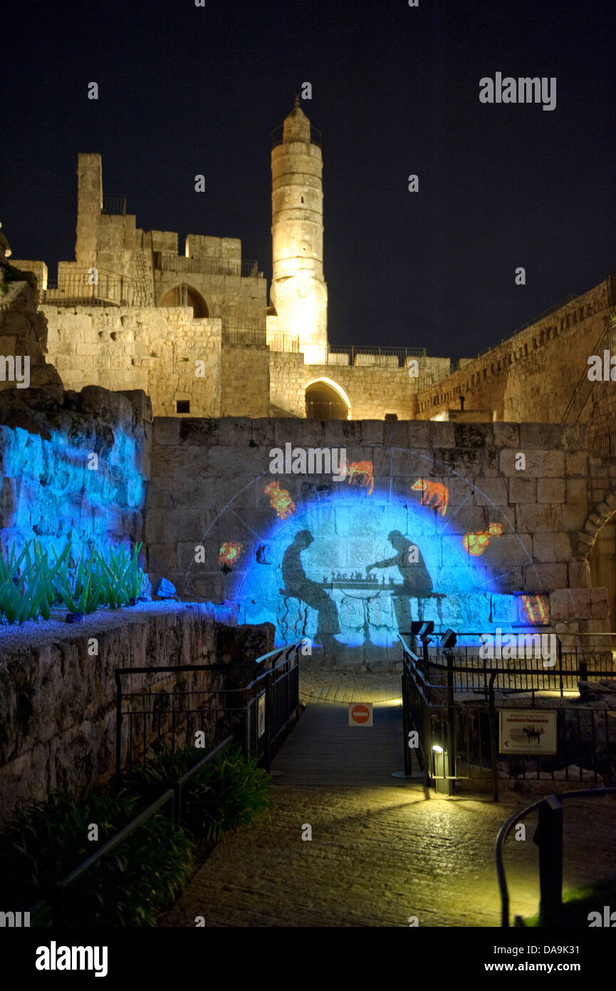Fortress, Israel, Jerusalem, light show, at night, Middle East, Near ...