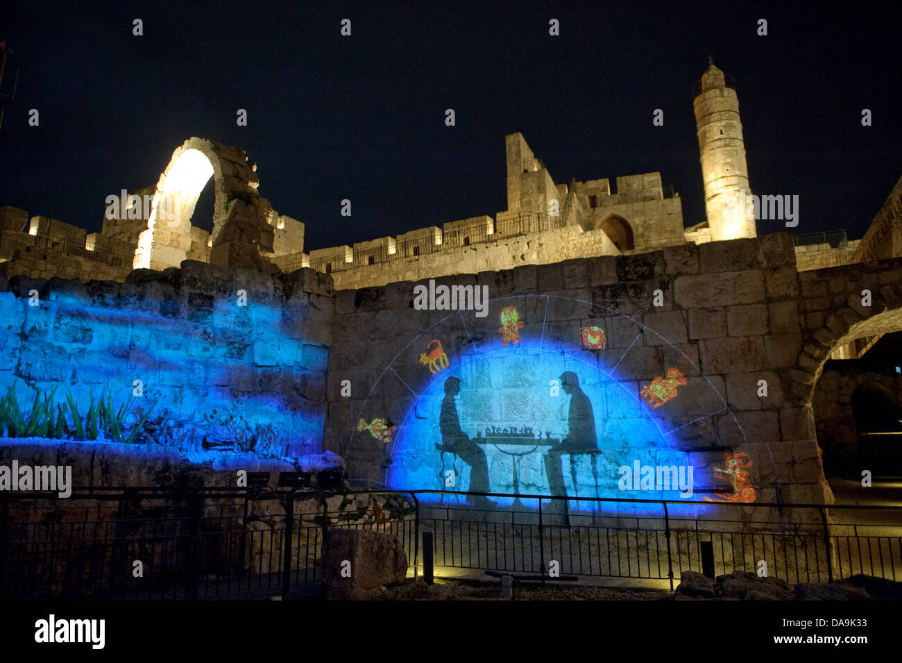 Fortress, Israel, Jerusalem, light show, at night, Middle East, Near ...