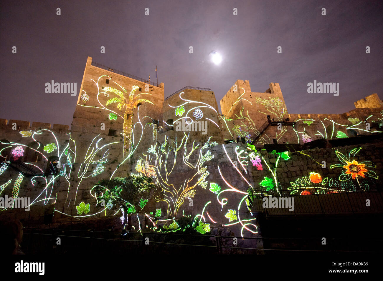 Fortress, Israel, Jerusalem, light show, at night, Middle East, Near ...