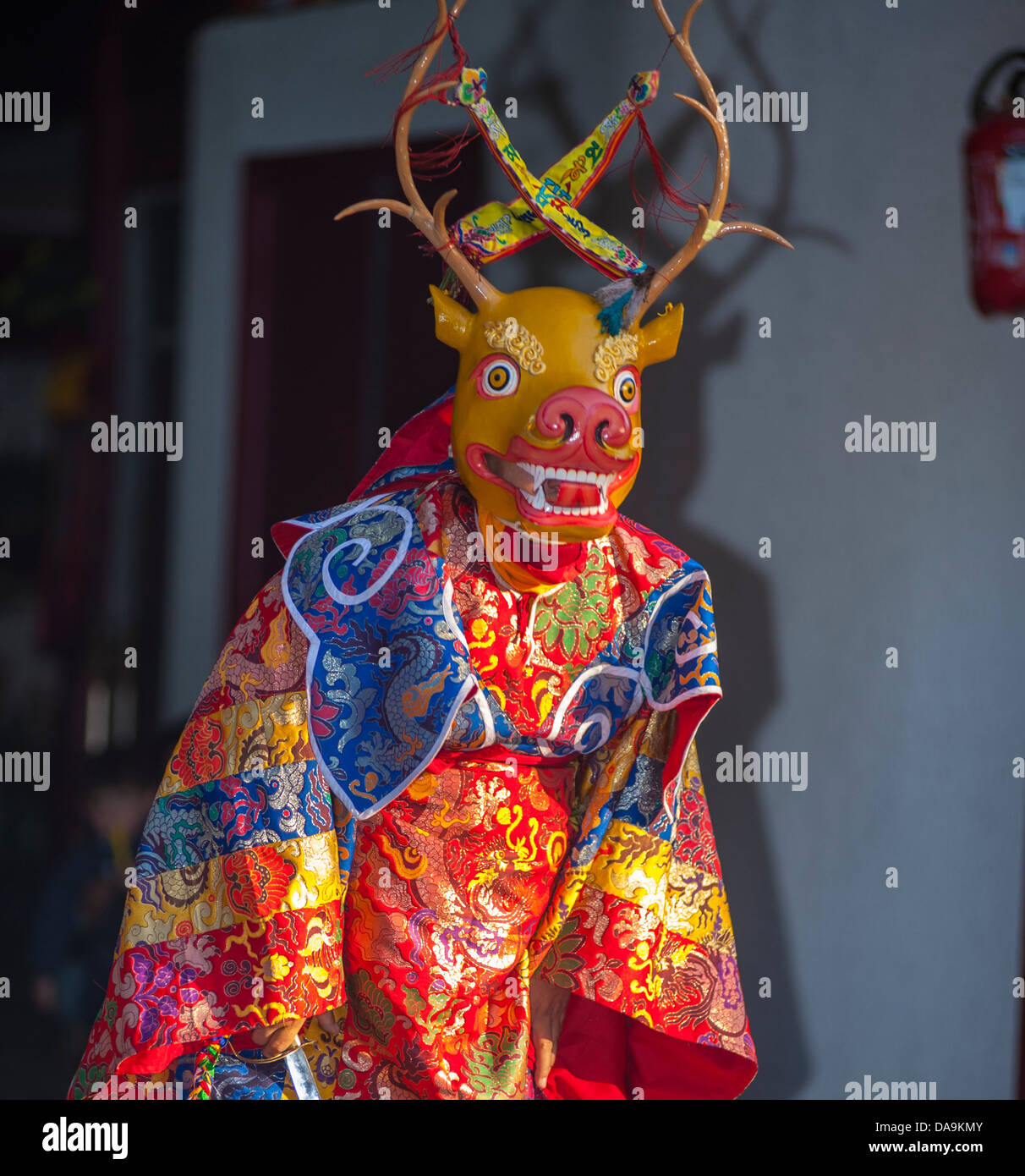 Paris, Fra-nce, Tibetan Monk in Traditional Costume, Mask, Performing ...