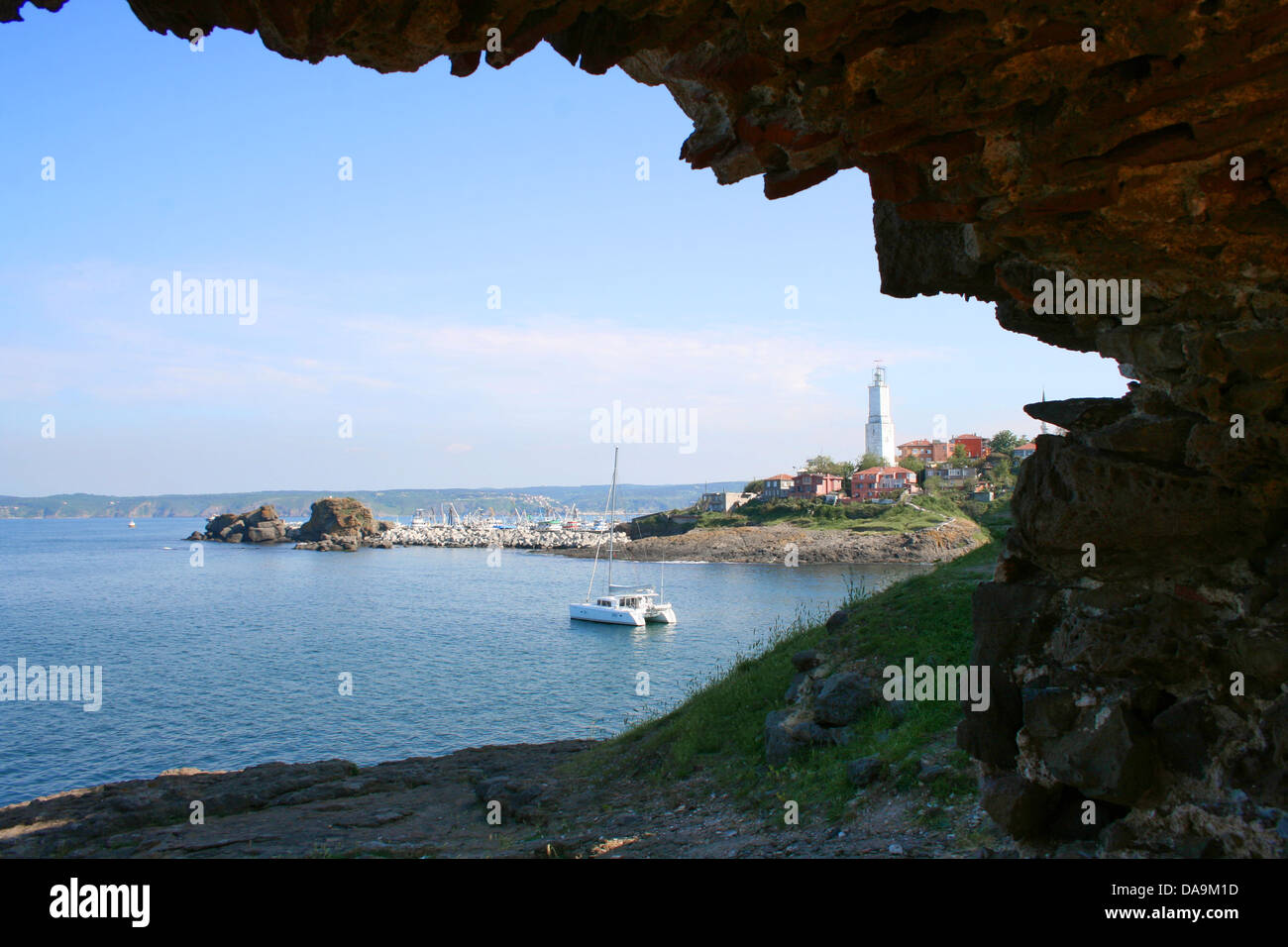 Rumeli Lighthouse from Genoese Castle in Istanbul ,Black Sea,Monochrome ...