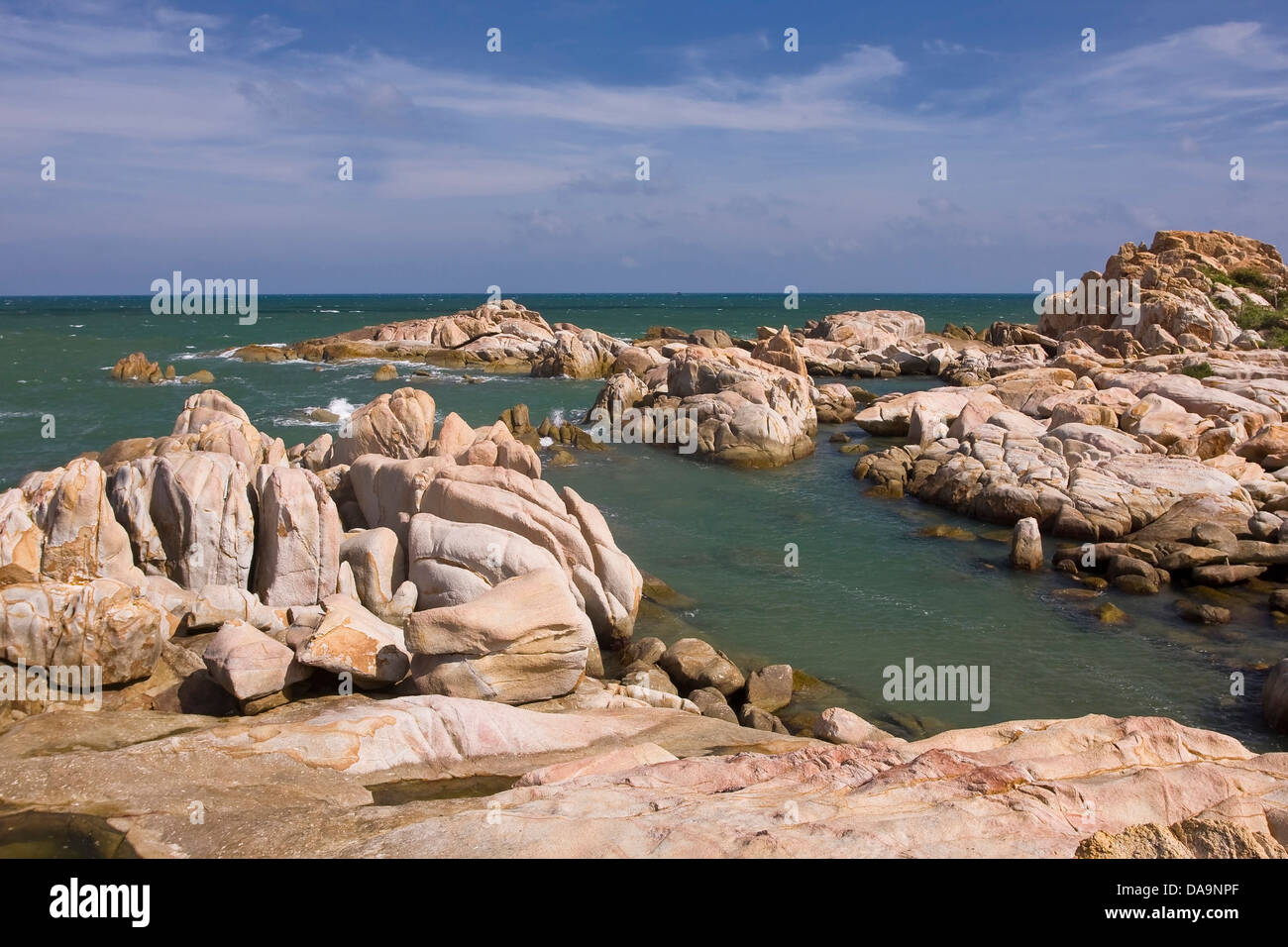 Asia, mountain, cliff formations, fishing village, fishing boats ...