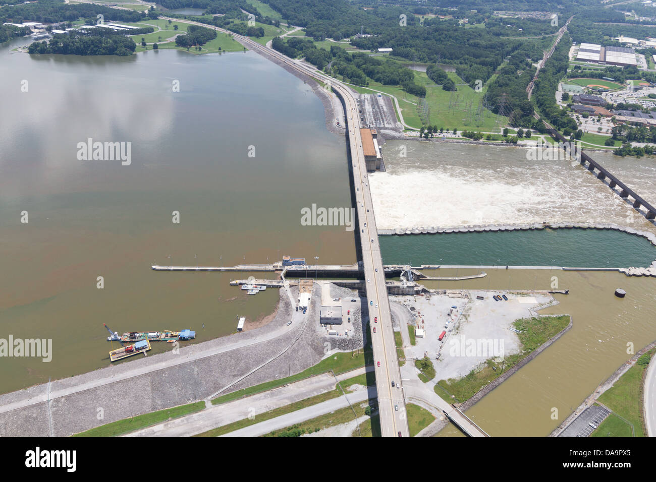 Aerial view of the Chickamauga dam, looking southeast. The Tennessee ...