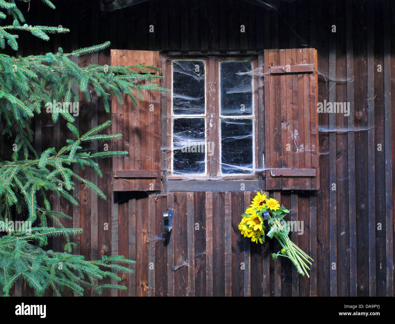Wooden hut window with flowers High Resolution Stock Photography and ...