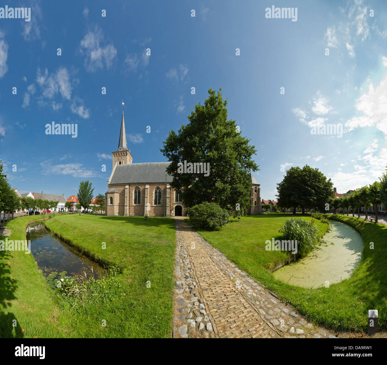 Netherlands, Holland, Europe, Dreischor, Church, monastery, field ...