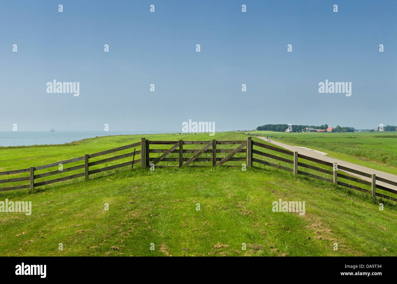 Netherlands, Holland, Europe, Laaksum, Dike, fence, IJssel, landscape ...