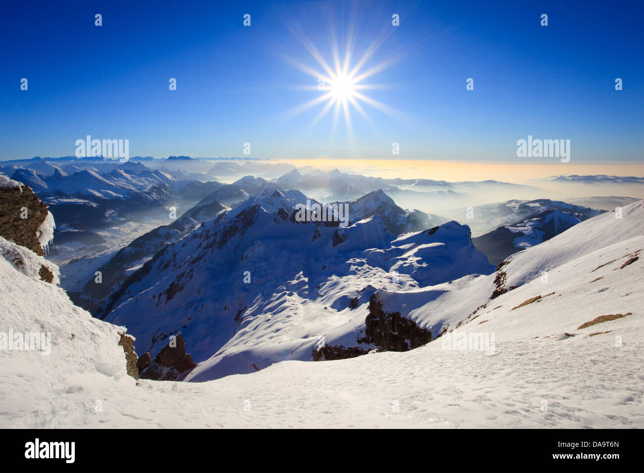 Alps, Alpstein, range, Appenzell, view, mountain, mountains, sky ...