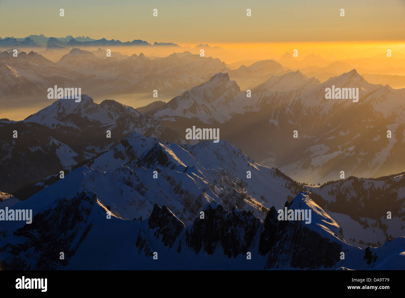 Dusk, Twilight, dusk, gradations, Alps, Appenzell, view, mountain ...