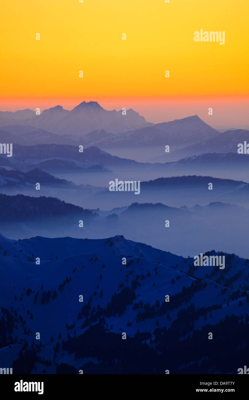 Dusk, Twilight, dusk, gradations, Alps, Appenzell, view, mountain ...