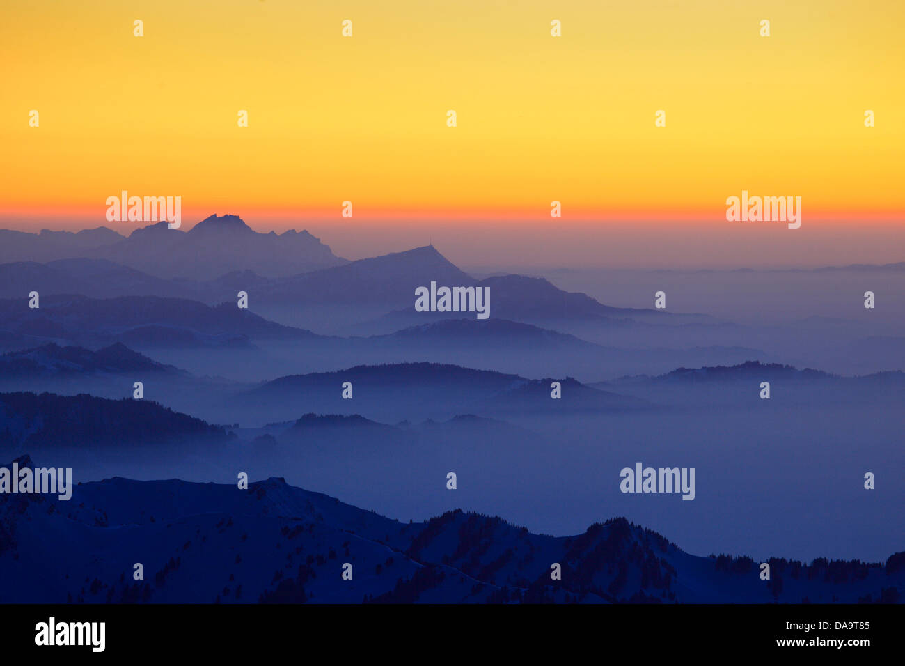 Dusk, Twilight, dusk, gradations, Alps, Appenzell, view, mountain ...