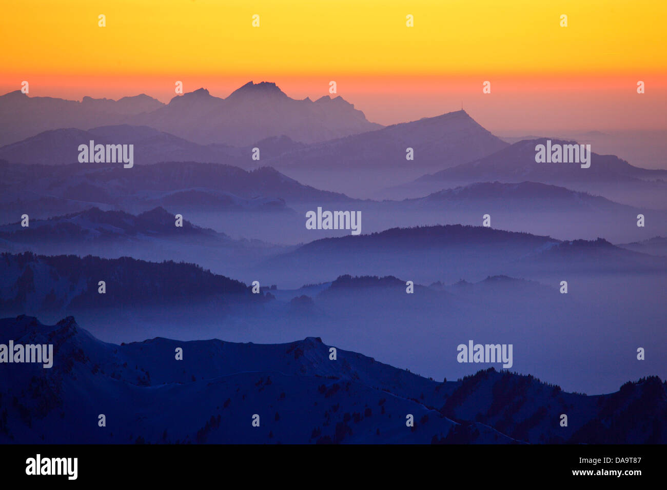 Dusk, Twilight, dusk, gradations, Alps, Appenzell, view, mountain ...