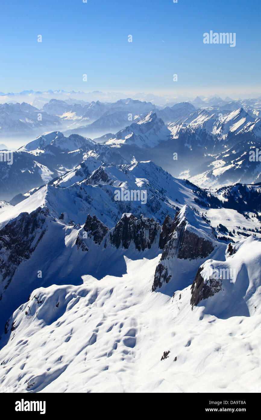 Alps, Alpstein, range, Appenzell, view, mountain, mountains, mist, haze ...