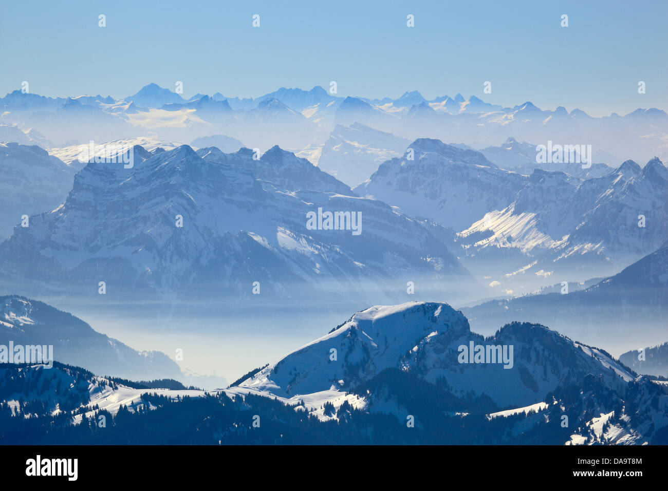 Alps, Alpstein, range, Appenzell, view, mountain, mountains, mist, haze ...