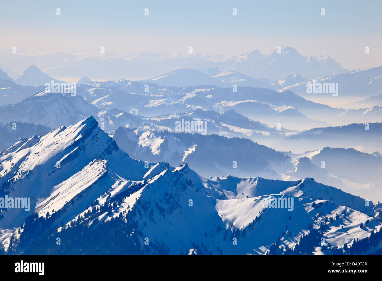 Alps, Alpstein, range, Appenzell, view, mountain, mountains, mist, haze ...