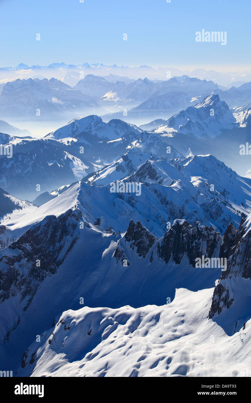 Alps, Alpstein, range, Appenzell, view, mountain, mountains, mist, haze ...