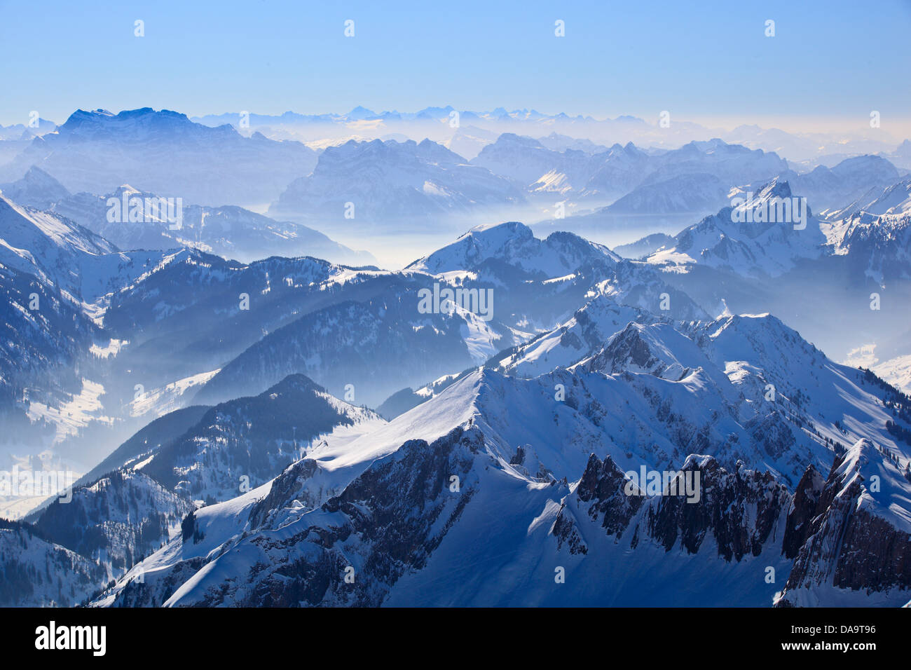 Alps, Alpstein, range, Appenzell, view, mountain, mountains, mist, haze ...