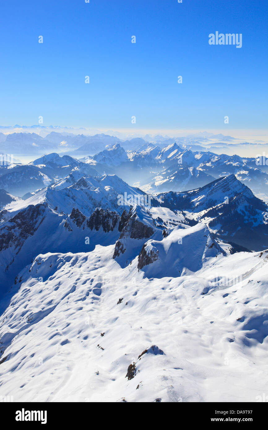 Alps, Alpstein, range, Appenzell, view, mountain, mountains, mist, haze ...