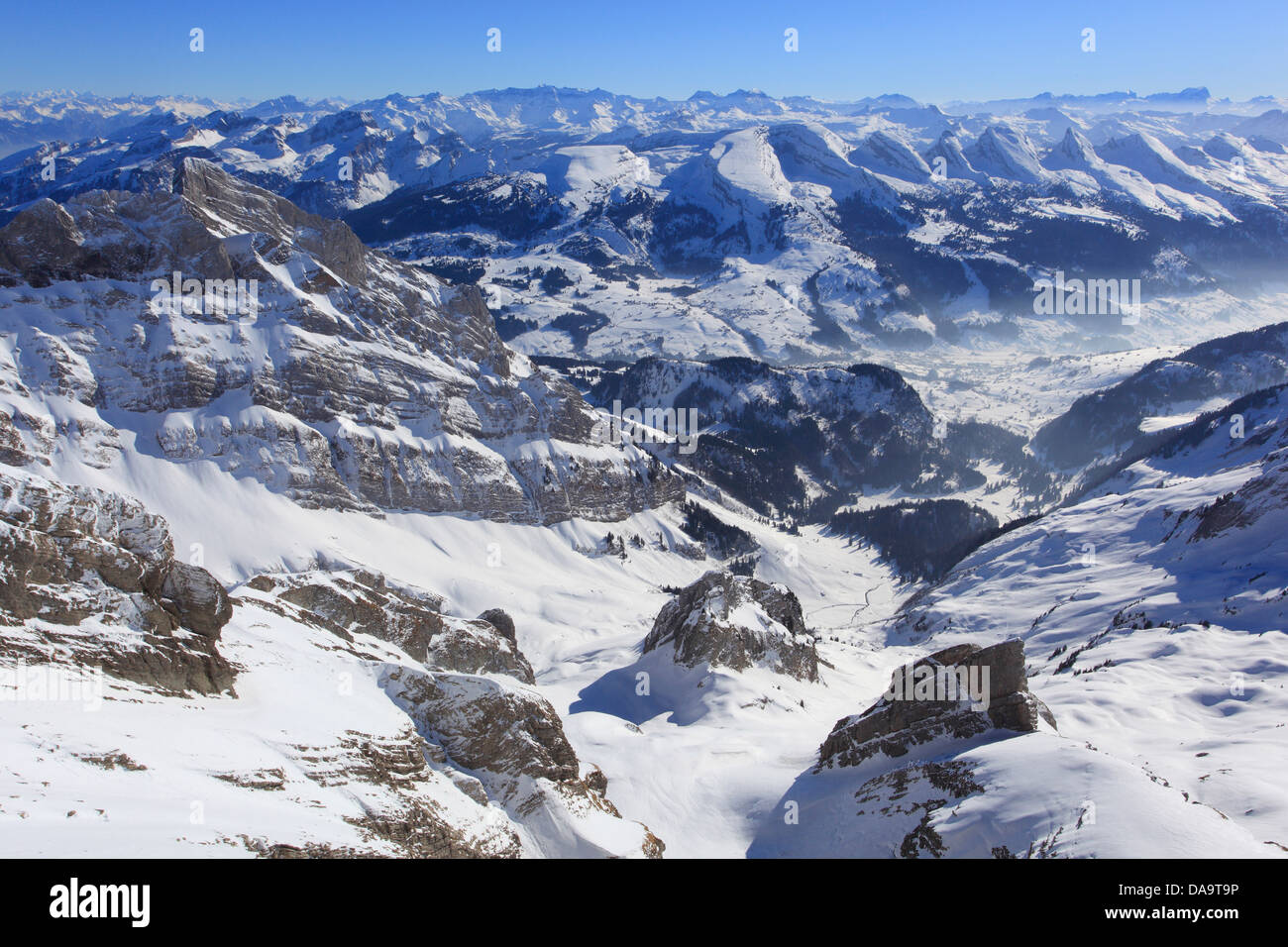Alps, Alpstein, range, Appenzell, view, mountain, mountains, mist, haze ...