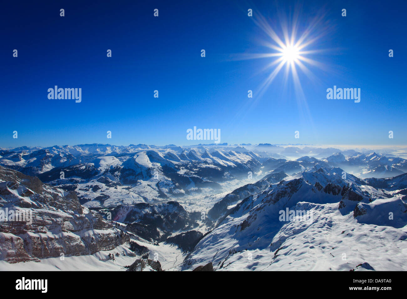 Alps, Alpstein, range, Appenzell, view, mountain, mountains, mist, haze ...