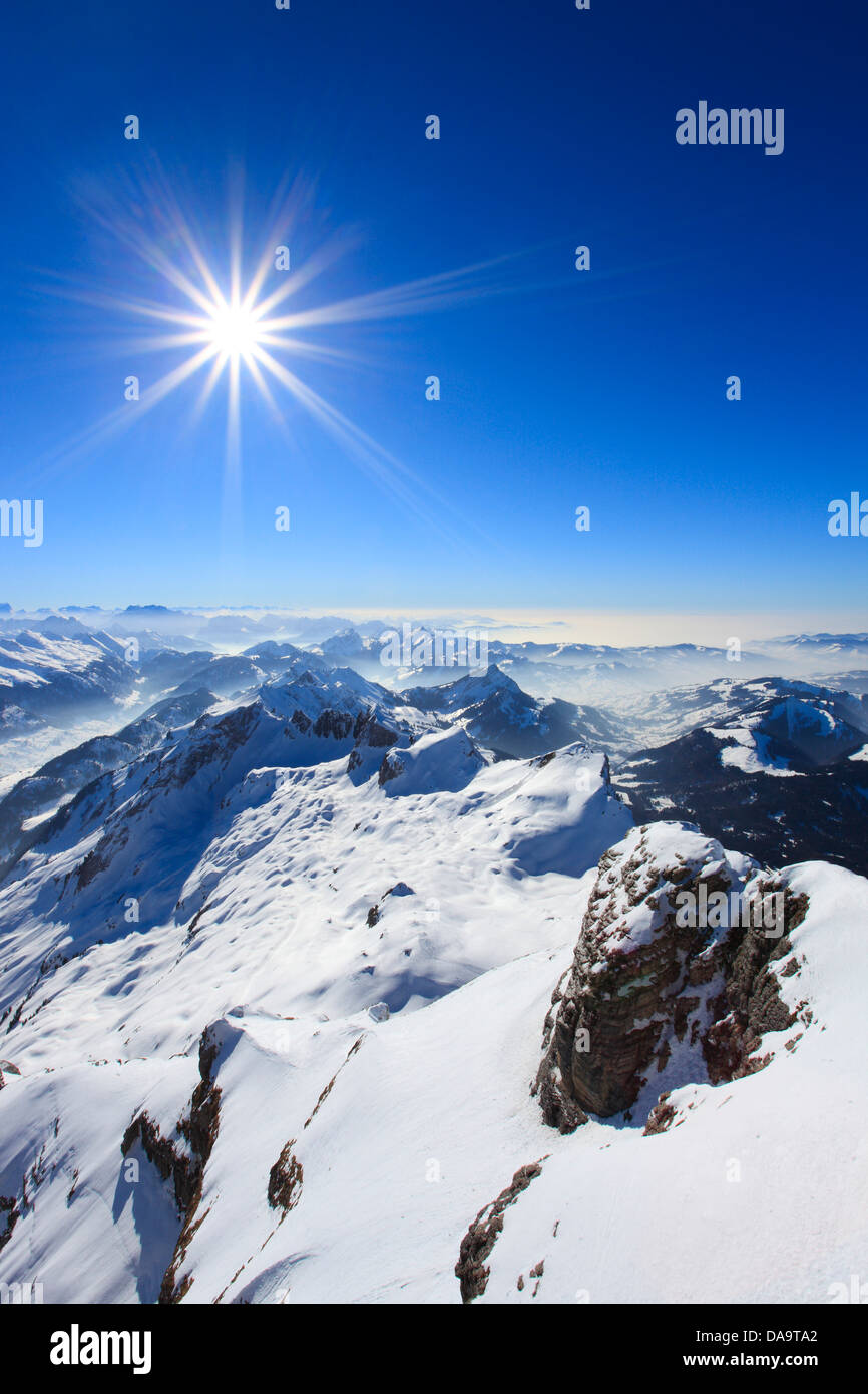 Alps, Alpstein, range, Appenzell, view, mountain, mountains, mist, haze ...