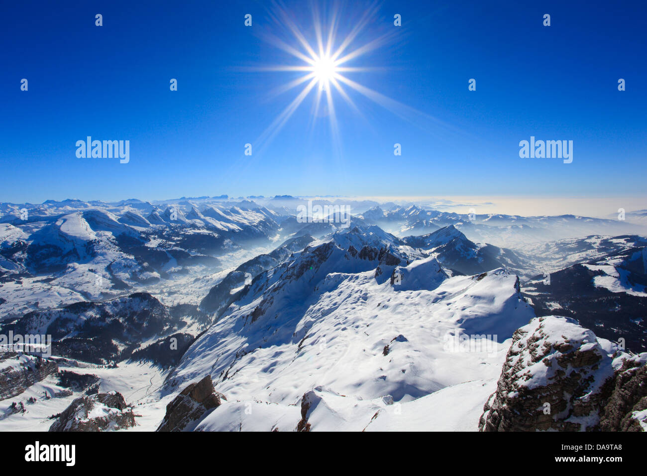 Alps, Alpstein, range, Appenzell, view, mountain, mountains, mist, haze ...