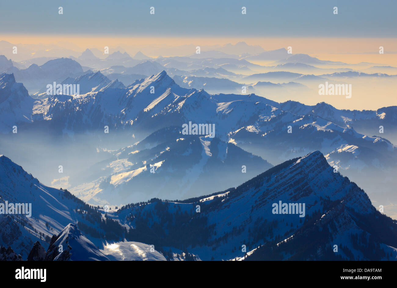 Dusk, Twilight, dusk, gradations, Alps, Appenzell, view, mountain ...