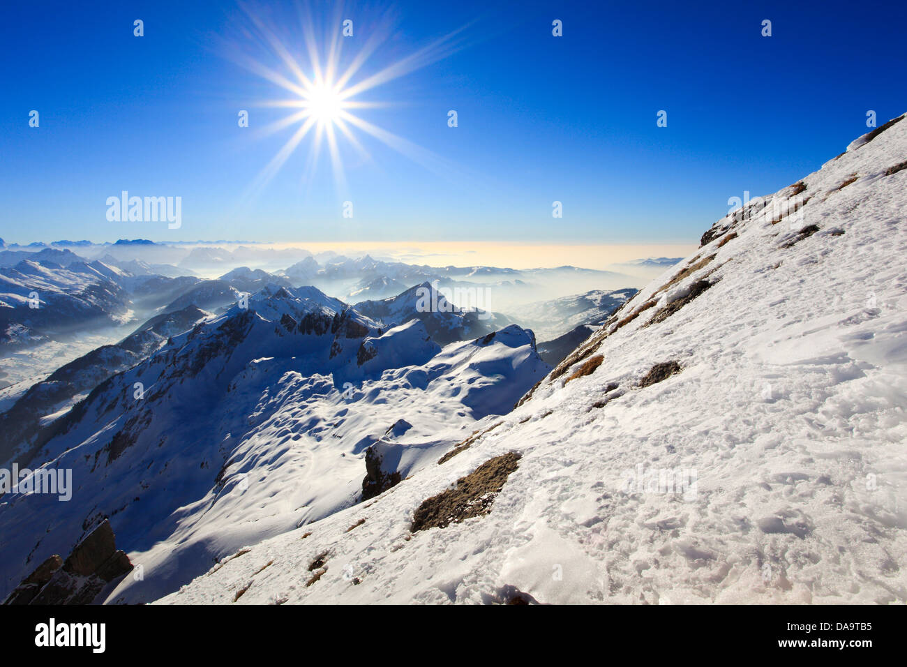 Alps, Alpstein, range, Appenzell, view, mountain, mountains, sky ...