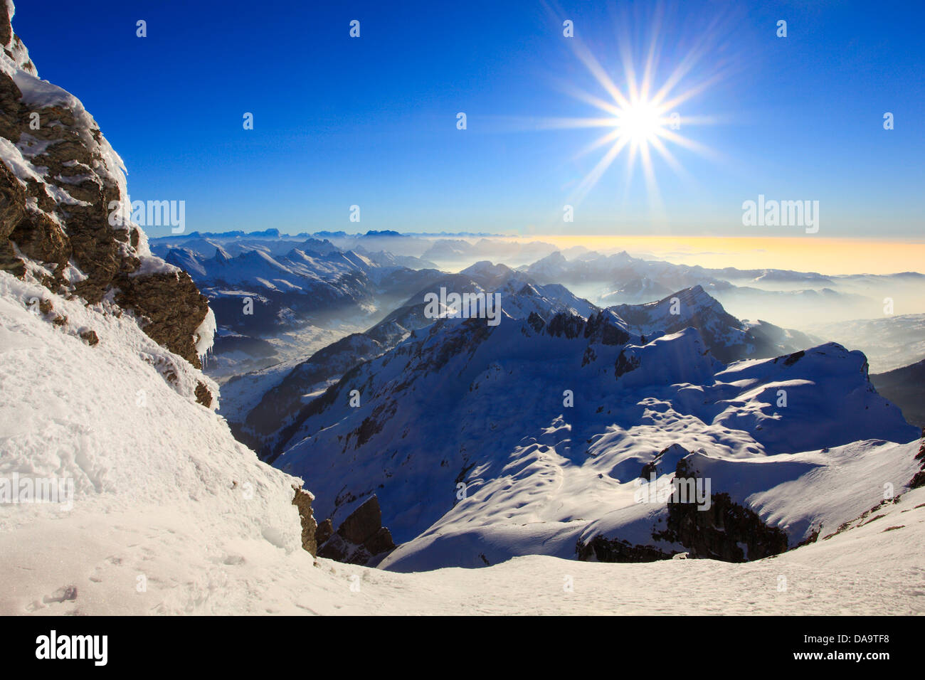 Alps, Alpstein, range, Appenzell, view, mountain, mountains, sky ...