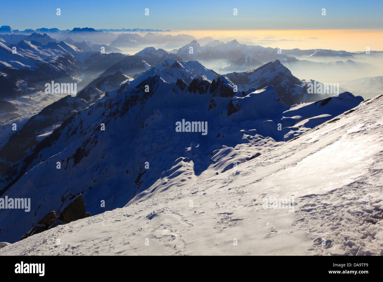 Alps, Alpstein, range, Appenzell, view, mountain, mountains, sky ...