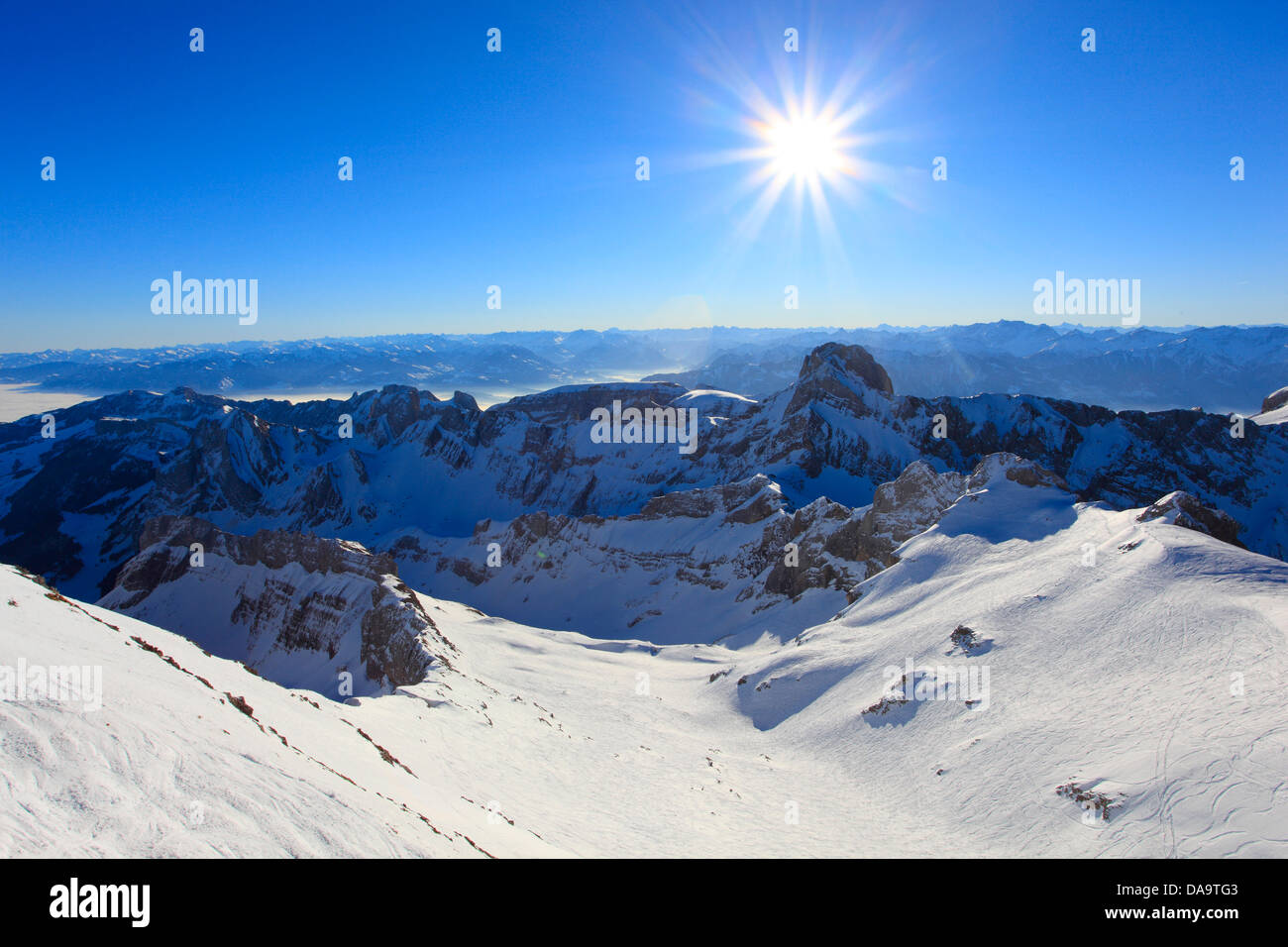Alps, Alpstein, range, Altmann, Appenzell, view, mountain, mountains ...