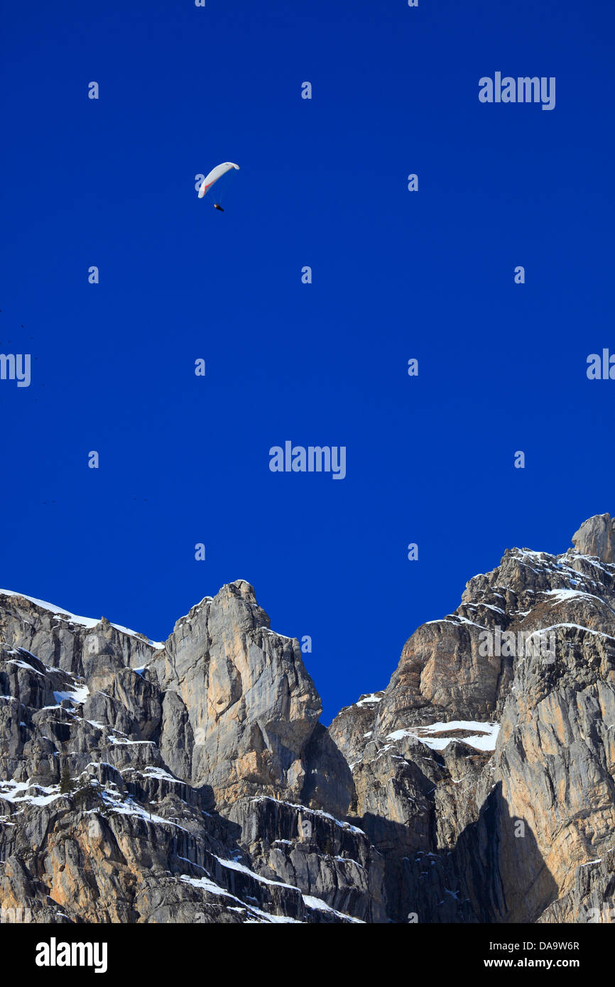 Alps, mountain, mountains, Fly, paraglider, glider, sky, Switzerland ...